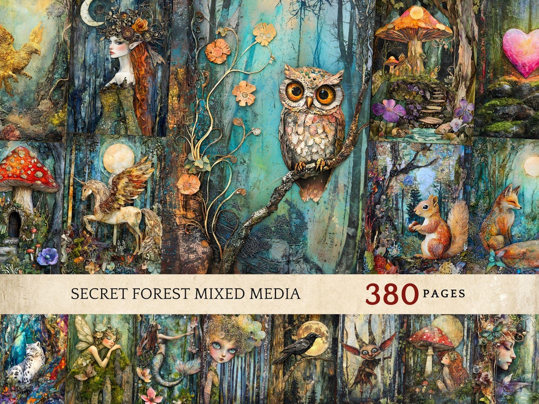Enchanted Forest Printable Ephemera, Textured Mixed Media Collage ...