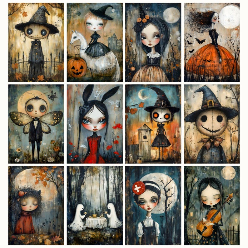 Oddly Spooky Ephemera Pack, Weird Halloween Junk Journal Backgrounds ...