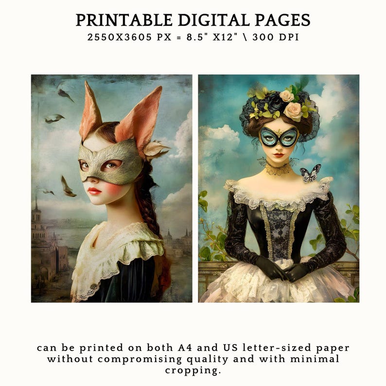 Victorian Masked Portrait Art, Digital Scrapbook Papers, Elegant ...