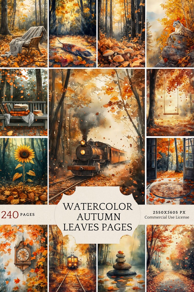 Fall Junk Journal Pages, Watercolor Autumn Leaves, Printables for ...