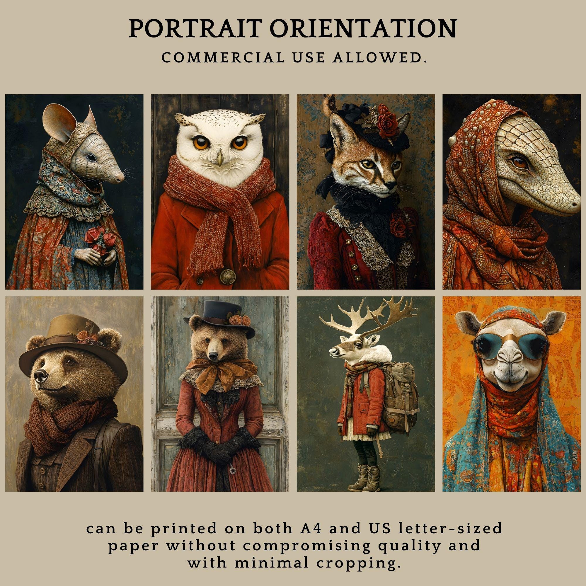 Anthro Animal Portraits, Junk Journal Animal Ephemera, Printable ...
