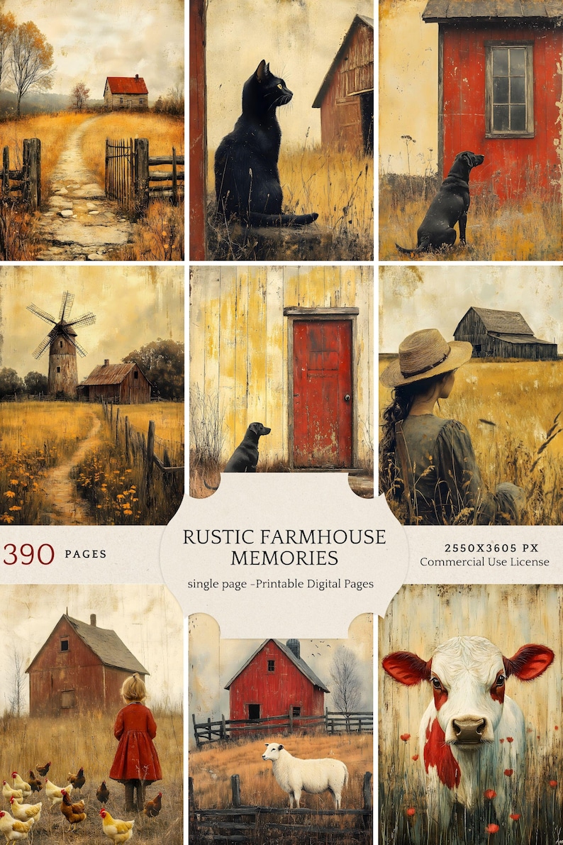Vintage Rustic Farm Animals Printables, Nostalgic Americana Digital ...