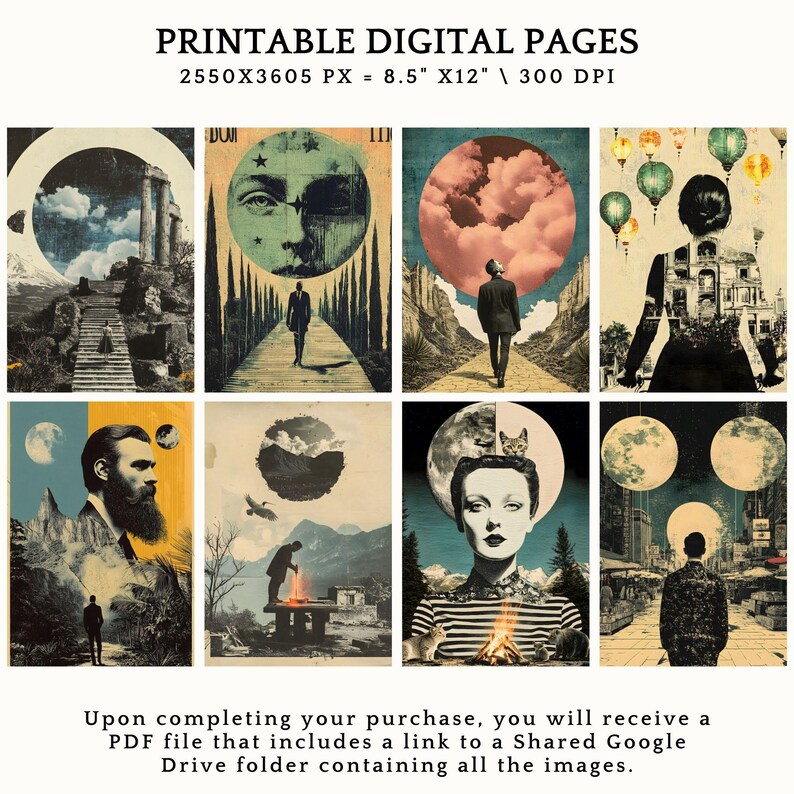 Digital Surrealism Paper Pack, Mysterious Woman Portraits, Engraving ...