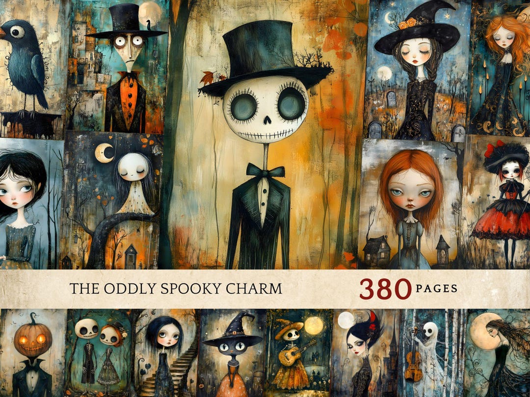 Oddly Spooky Ephemera Pack, Weird Halloween Junk Journal Backgrounds ...