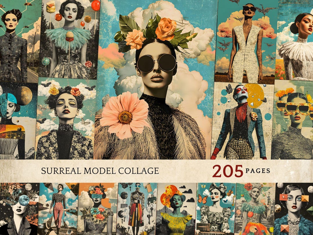 Surreal Model Collage Kit, High Fashion Abstract Portraits, Bold Retro ...