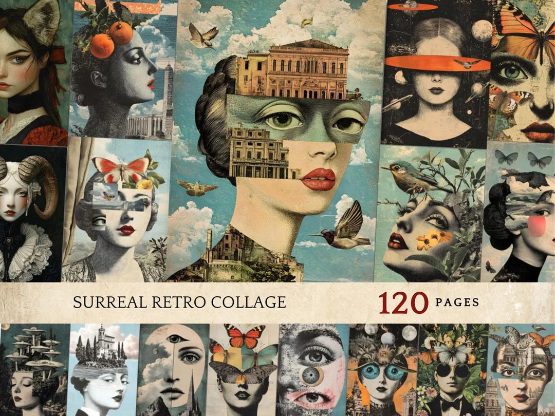 Printable Retro Collages Junk Journal Pages, Nostalgic Collage Sheets ...