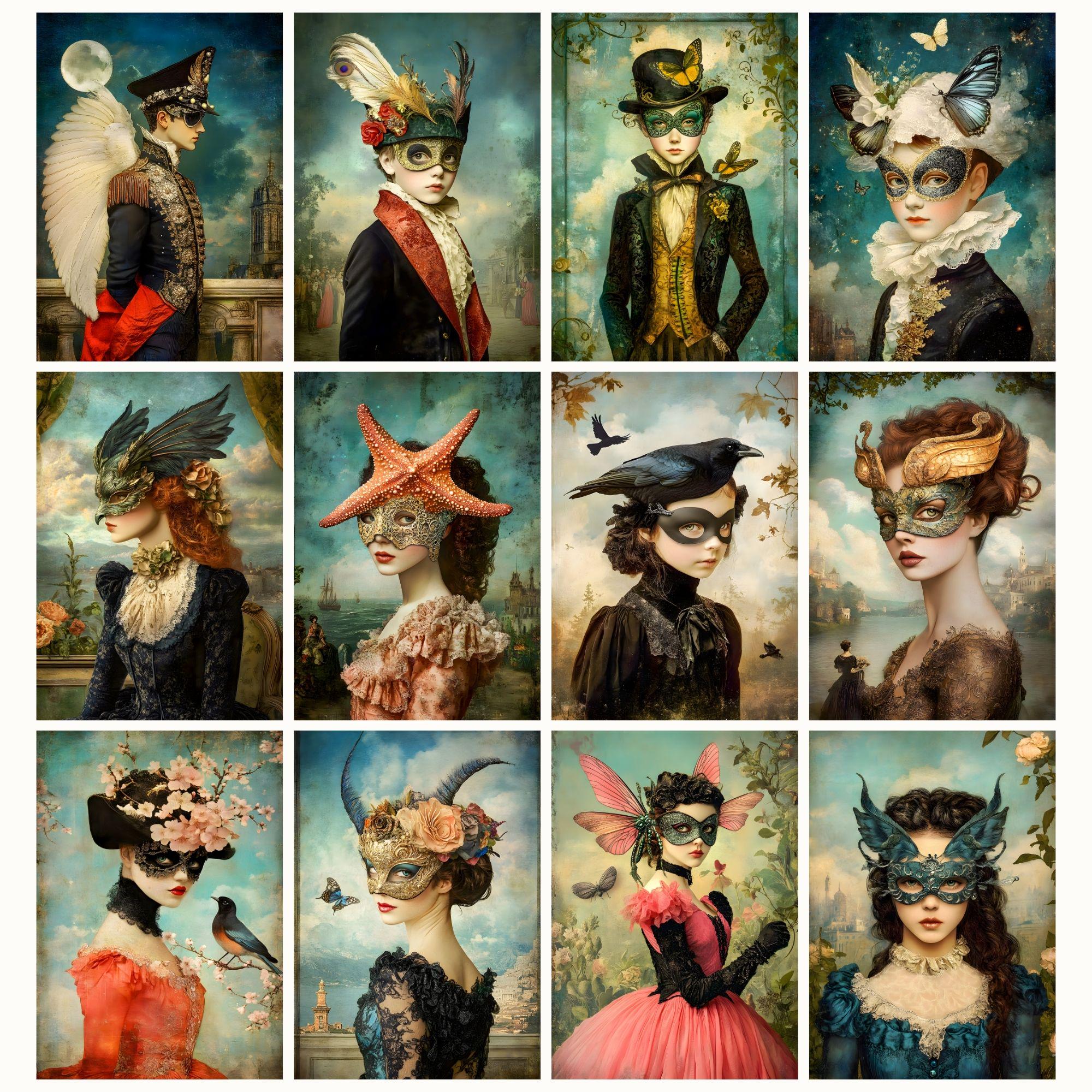 Victorian Masked Portrait Art, Digital Scrapbook Papers, Elegant ...