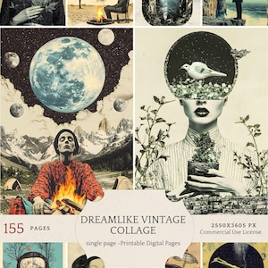Dreamlike Vintage Collage, Retro Dreamscape Collage, Nostalgic Surreal ...