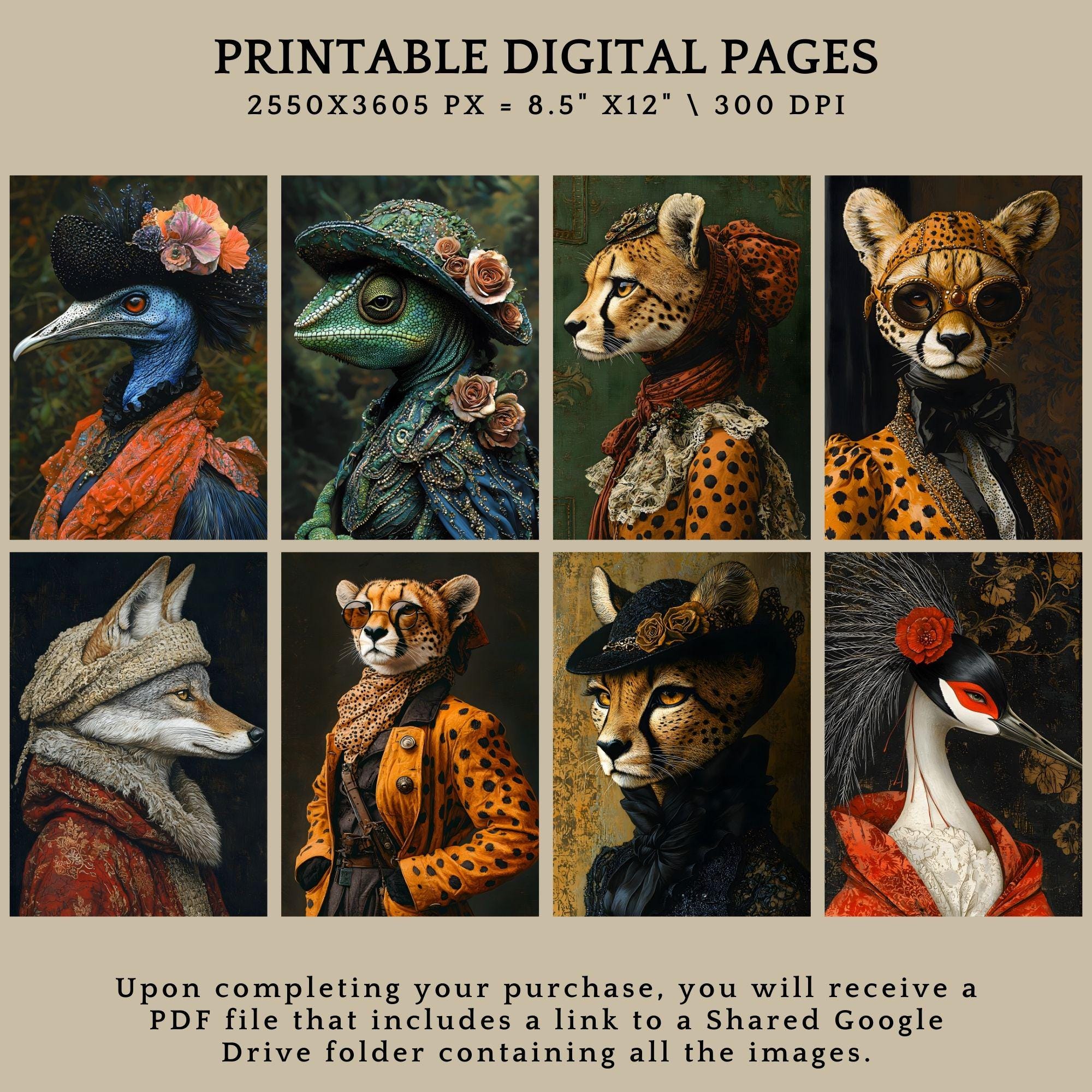 Anthropomorphic Animal Portraits, Victorian Gothic Digital Bundle ...