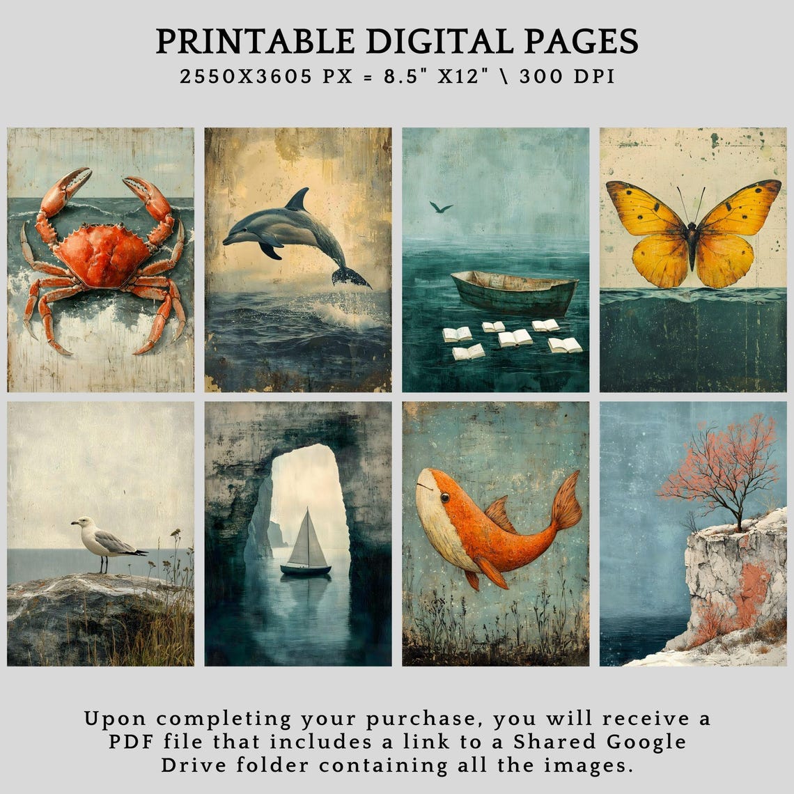 Surreal Sea Junk Journal Pages, Vintage Sea Ephemera, Printable Surreal ...