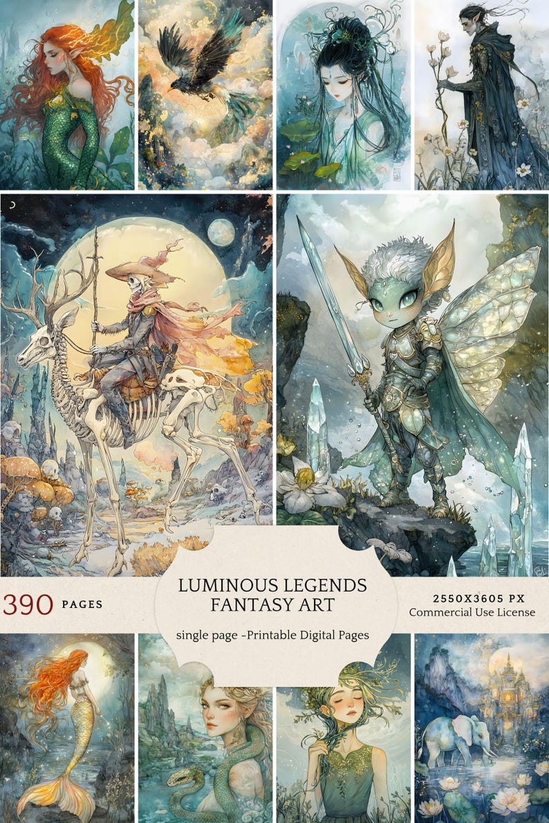 Unique Watercolor Art Collection, Fantasy Mythical Creatures, Peaceful ...