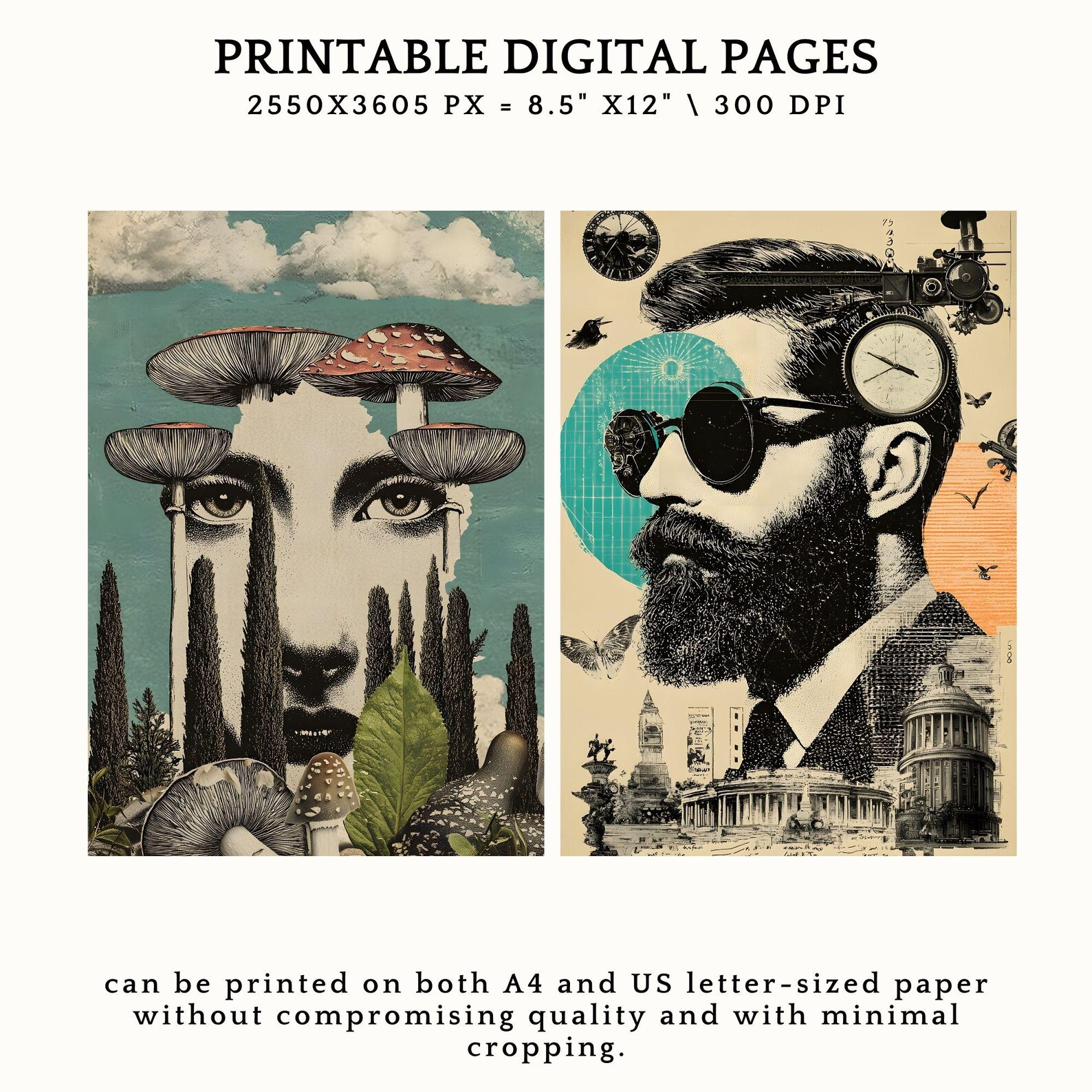Digital Surrealism Paper Pack, Mysterious Woman Portraits, Engraving ...