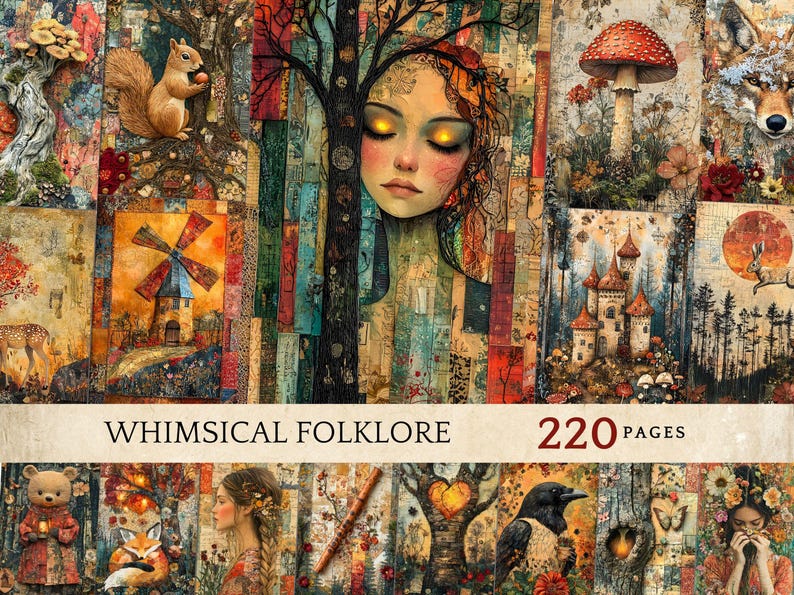 Whimsical Folklore Backgrounds, Digital Download Paper Set, Whimsical ...