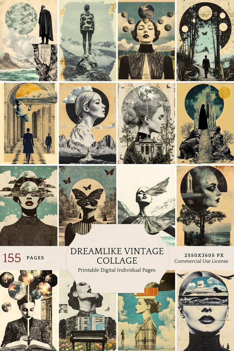 Digital Surrealism Paper Pack, Mysterious Woman Portraits, Engraving ...