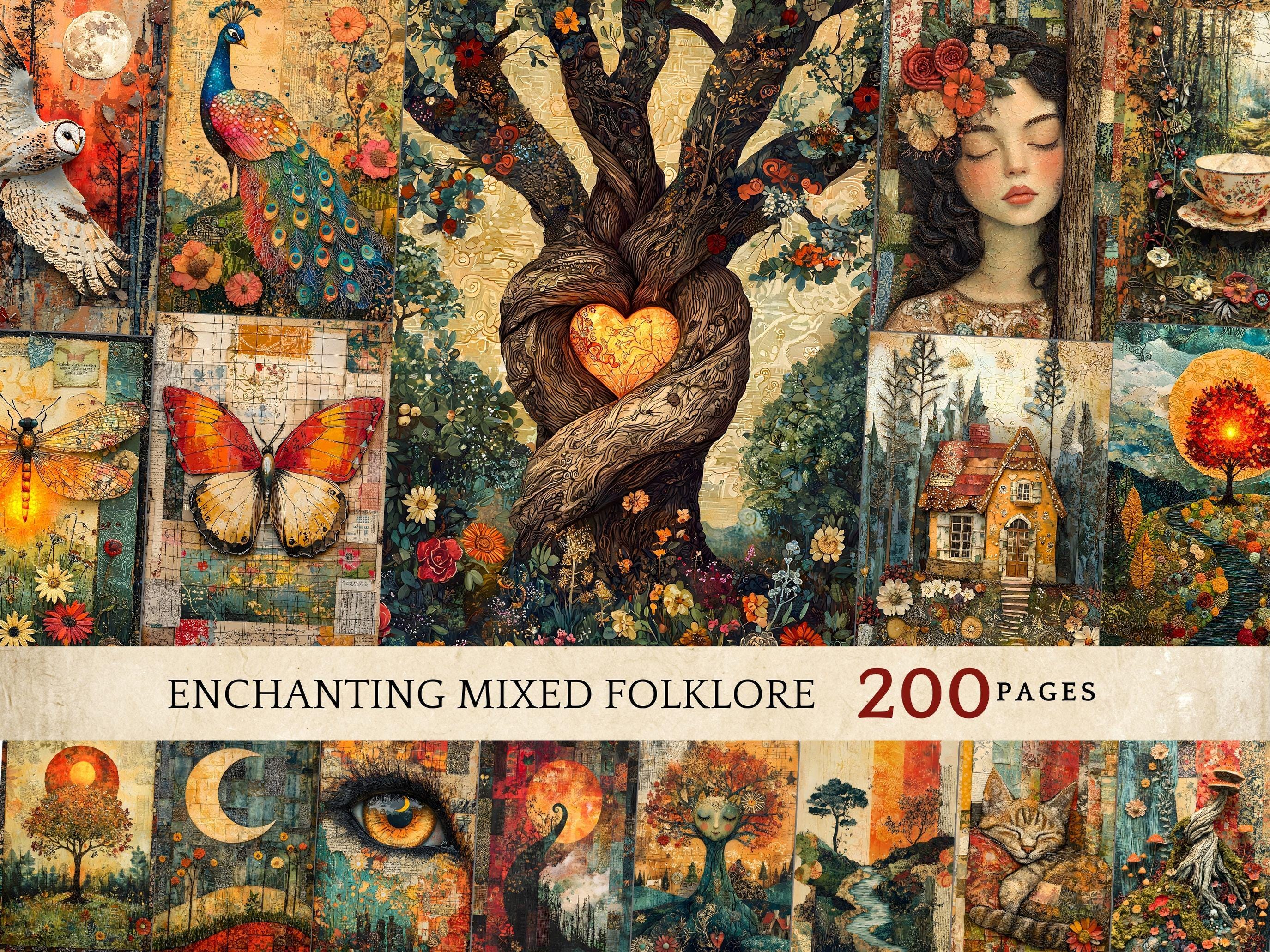 Mixed Media Folklore Illustration for Junk Journals, Whimsical Mixed ...