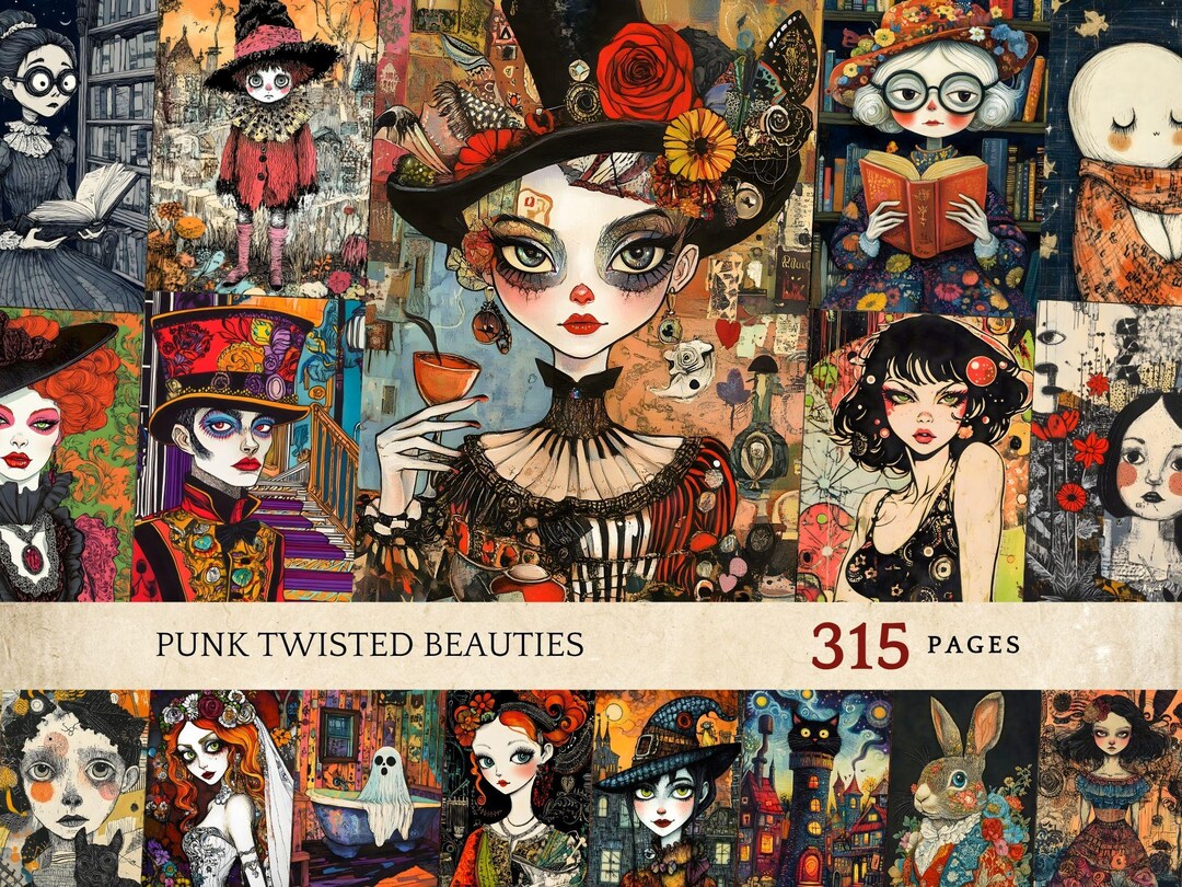 Punk Twisted Beauties Junk Journal Pages, Edgy Punk Girl Digital ...