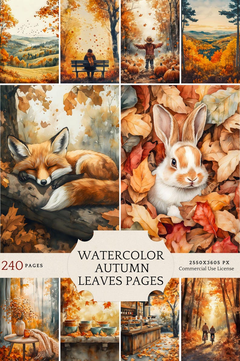 Fall Junk Journal Pages, Watercolor Autumn Leaves, Printables for ...