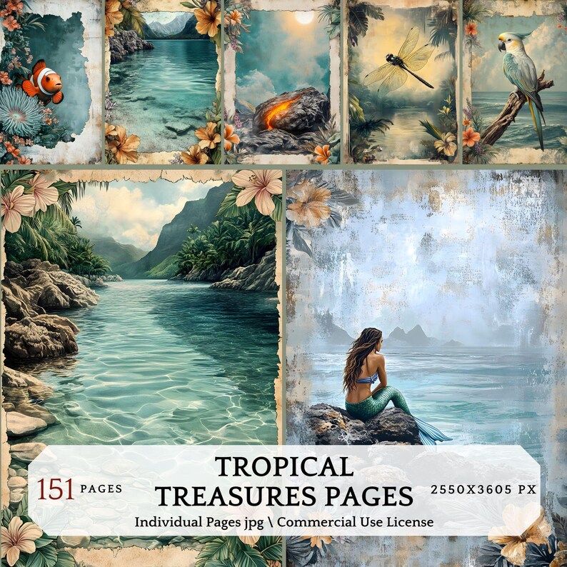 Tropical Treasures Digital Paper, Junk Journal, Scrapbook Paper ...
