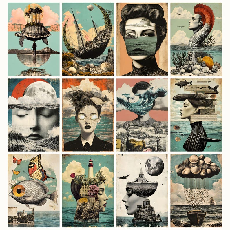 Nostalgic Ocean Collage Pages, Vintage Nautical Woman Junk Journals ...