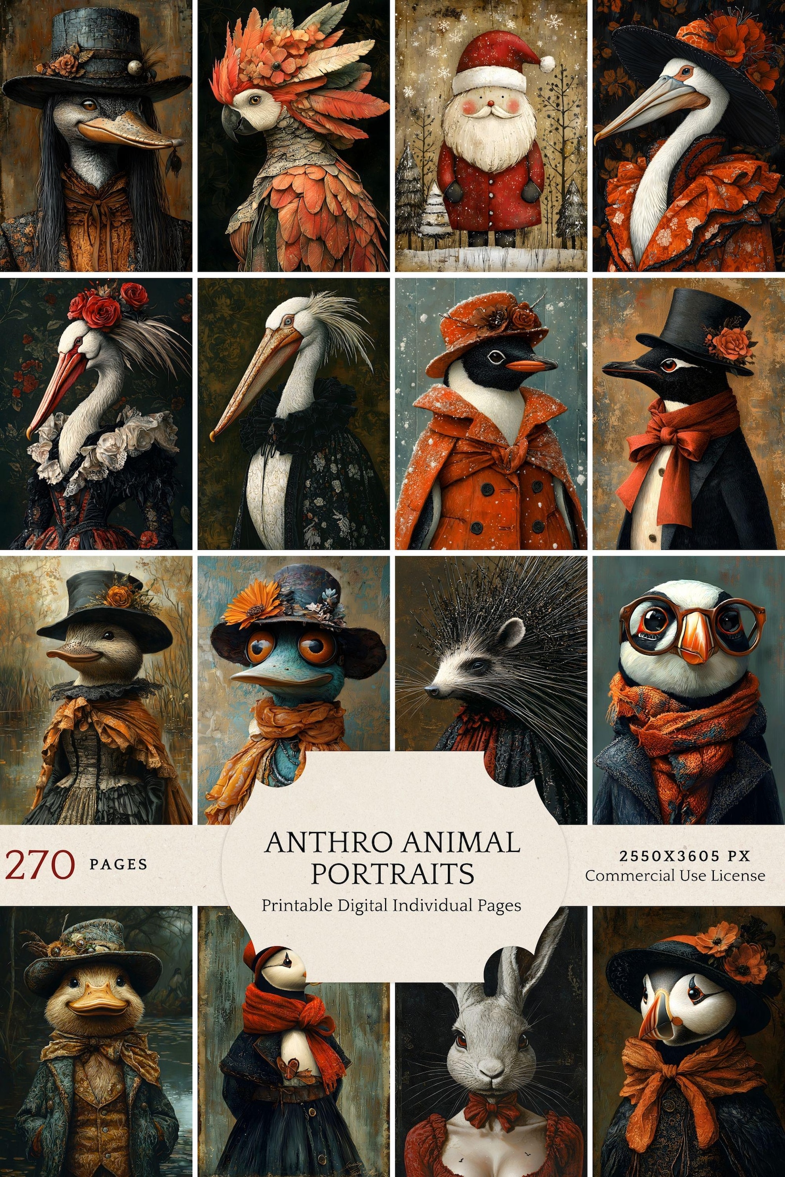 Anthro Animal Portraits, Junk Journal Animal Ephemera, Printable ...