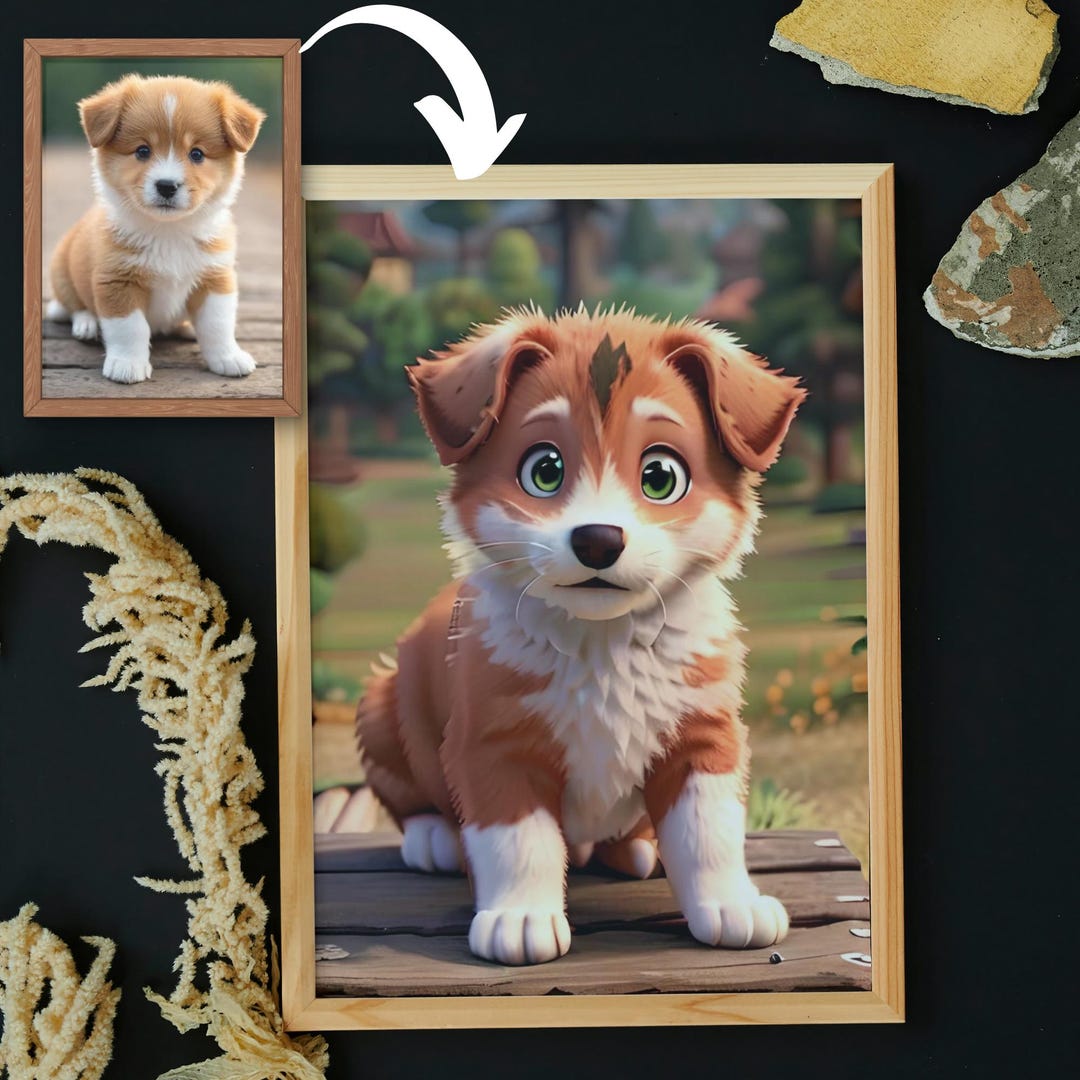 Personalized Cartoon Pet Portrait, Custom Pixar Pet Poster, Dog Cartoon ...
