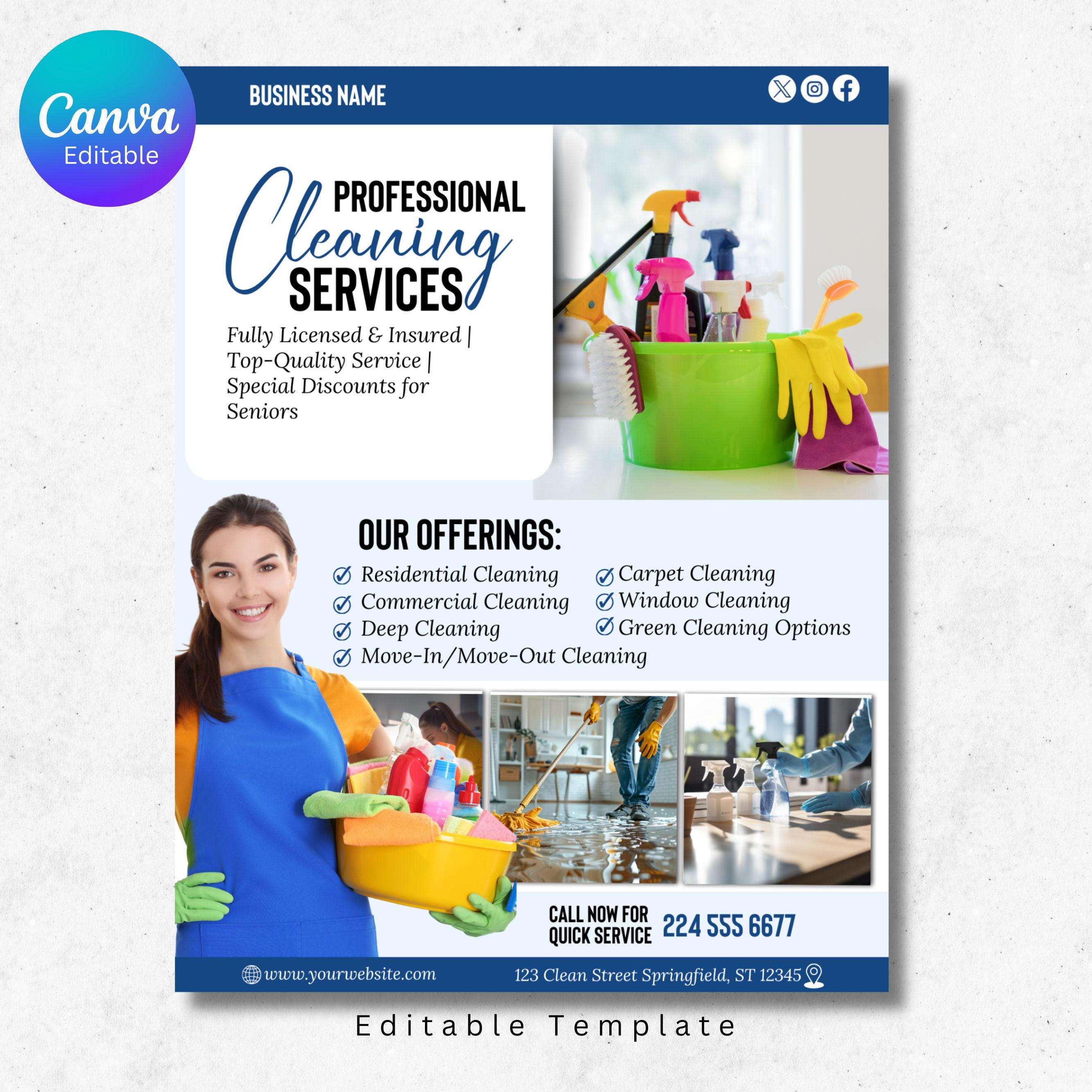 Cleaning Services Flyer, DIY Flyer Template Design, Professional Cleaning Flyer, Maid Service ...