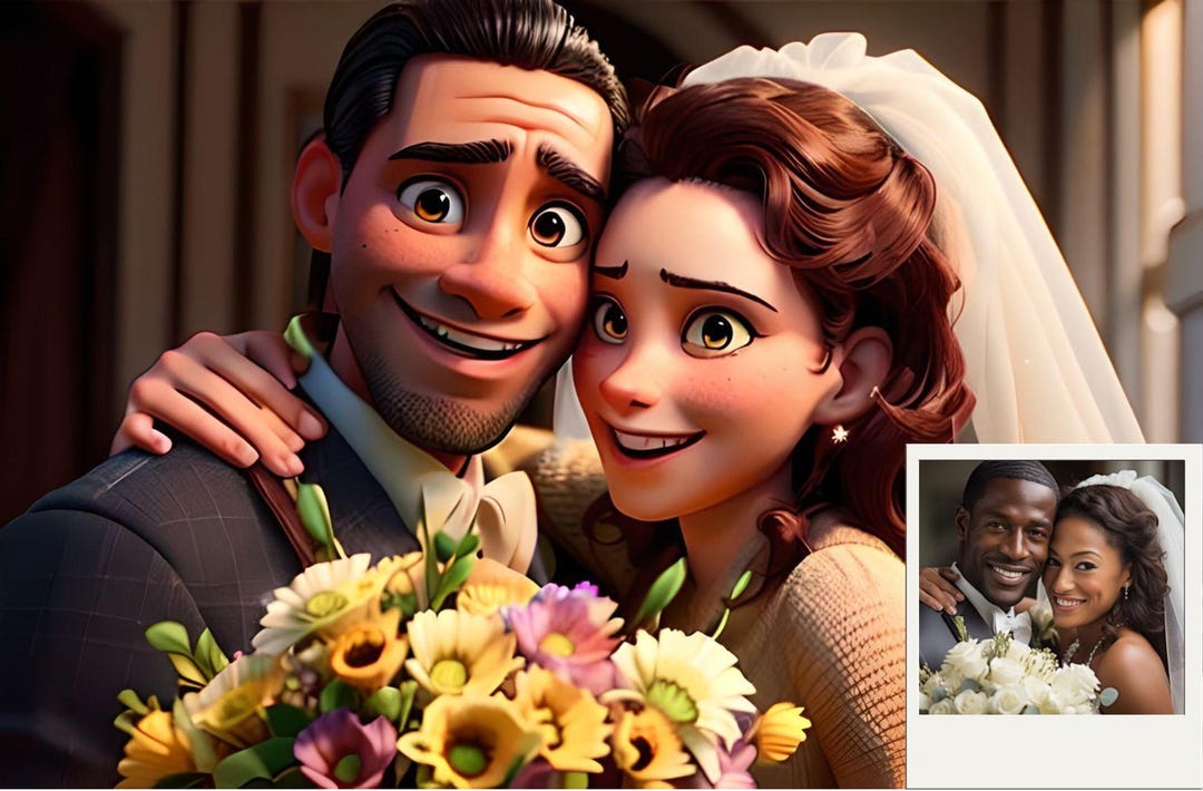 Custom Portrait Pixar Couple Personalized Cartoon Photo Pixar Style ...
