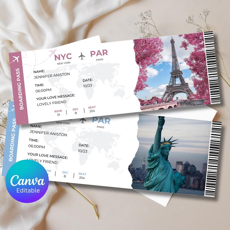 Editable Boarding Pass Canva Template, Printable Airline Ticket ...