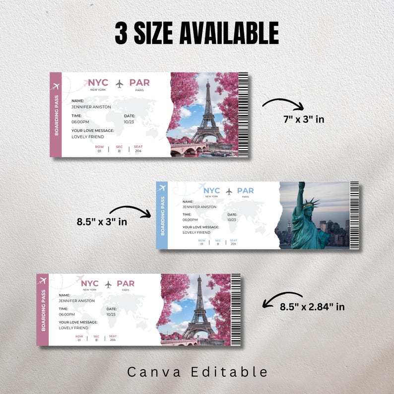 Editable Boarding Pass Canva Template, Printable Airline Ticket ...