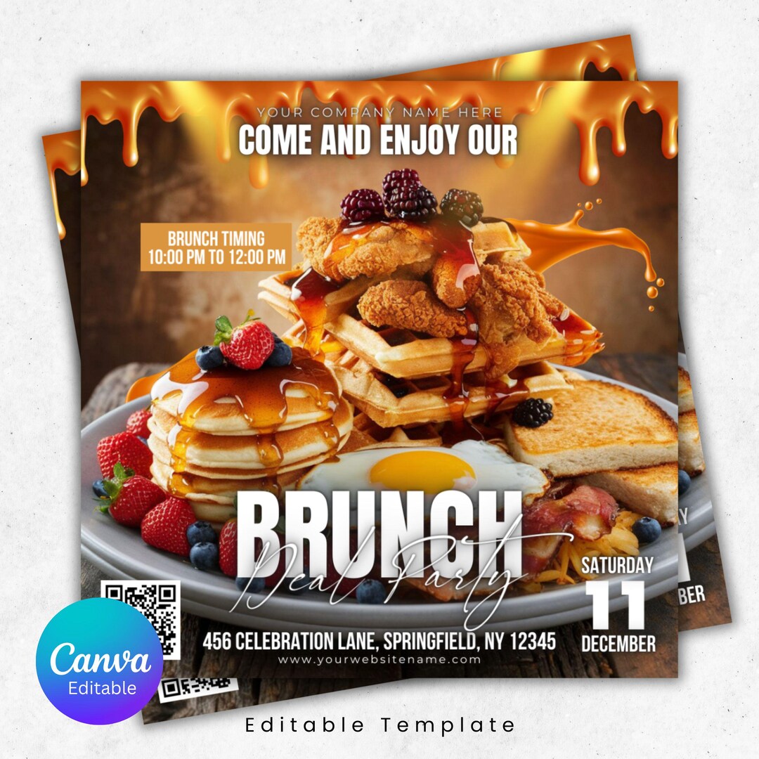 Brunch Flyer - Chicken and Waffles | Editable Canva Flyer Template ...