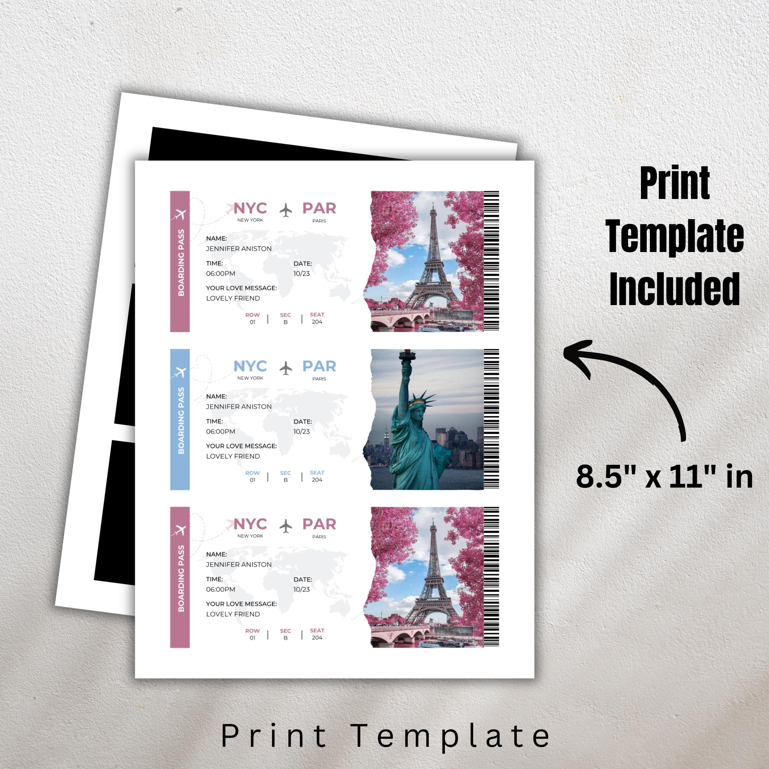 Editable Boarding Pass Canva Template, Printable Airline Ticket ...