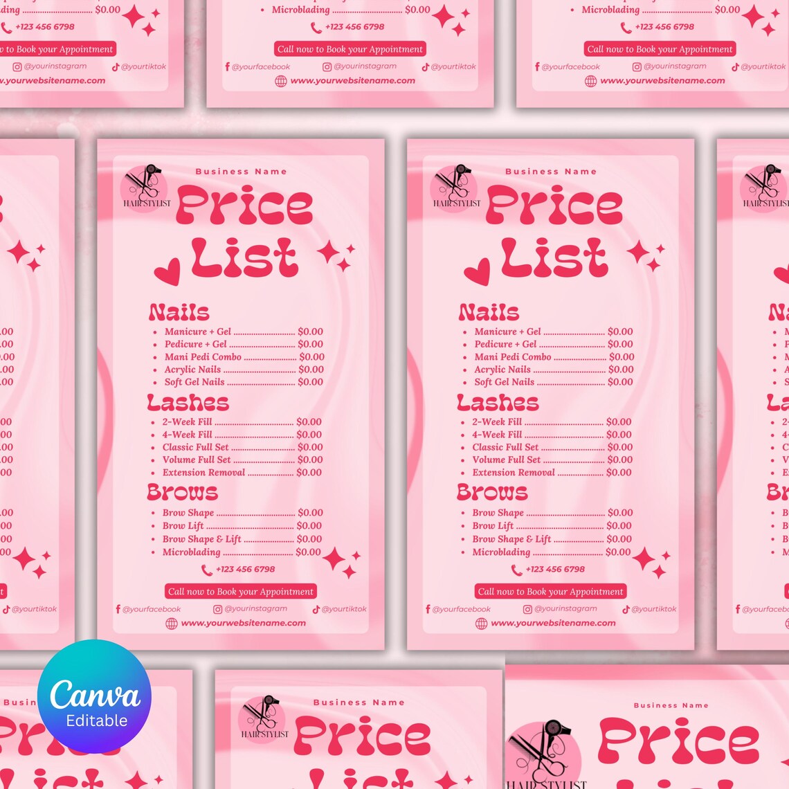 Printable Price List Template, Hair Salon Pricing Guide, Instagram ...