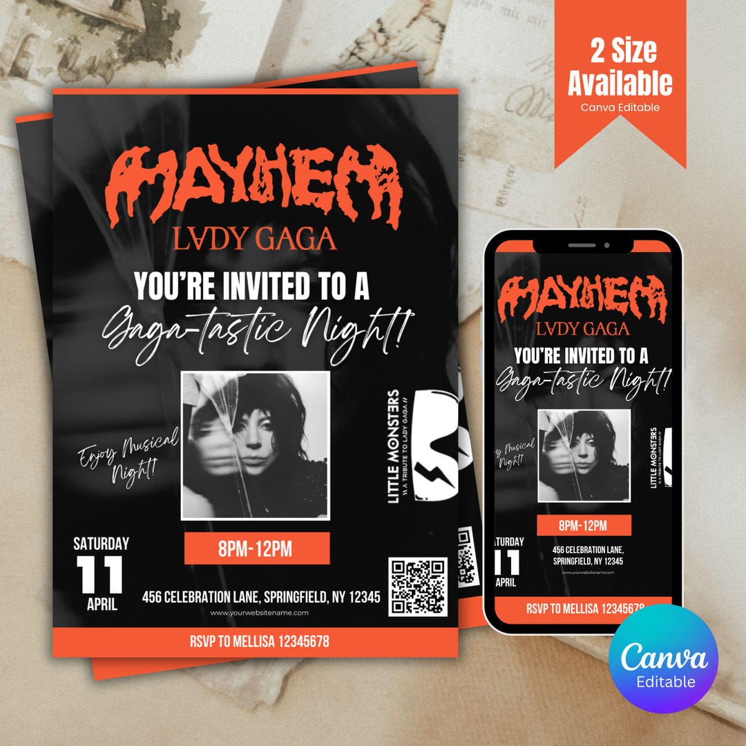 Lady GA Inspired Concert Invitation | Pop Star Party Invite | Music ...