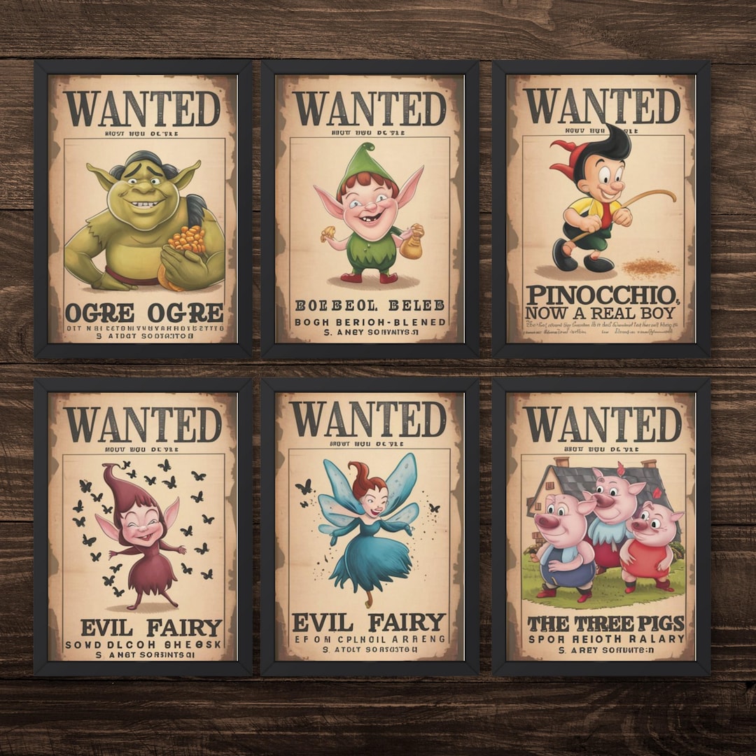 Shrek Wanted Posters Set of 6 Prints - Digital Download Posters, Shrek, Pinocchio, the Pigs ...