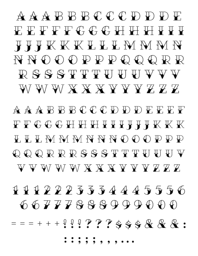 American Traditional Sailor Nautical Temporary Tattoo Letters Sheet ...