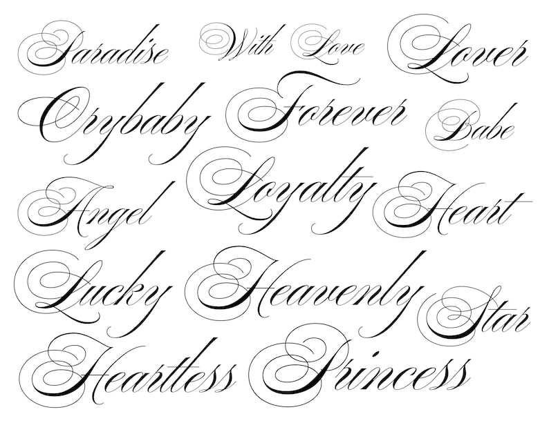 Script Cursive Calligraphy Temporary Tattoo Letters Sheet Printable ...