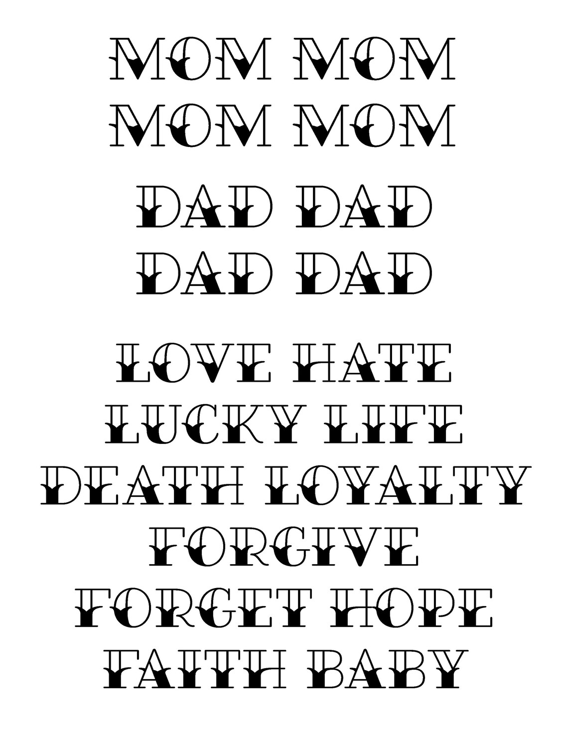 American Traditional Sailor Phrases Temporary Tattoo Letters Sheet ...