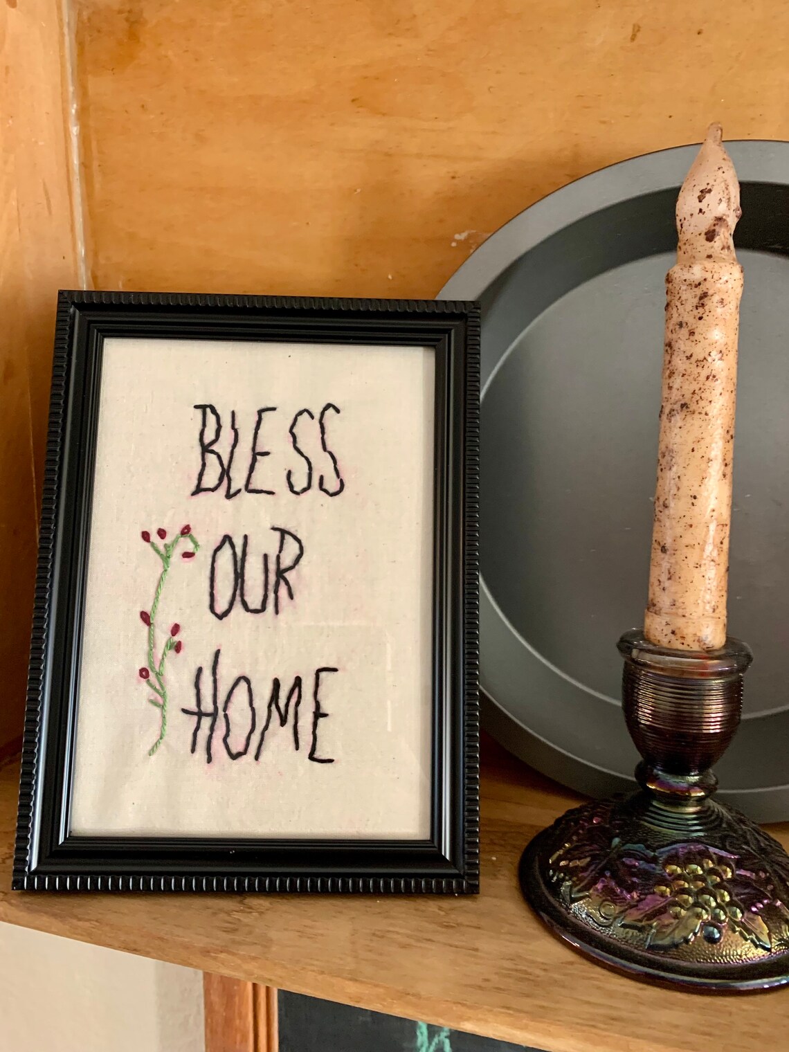 Primitive Wall Sampler Colonial Farmhouse bless Our Home | Etsy