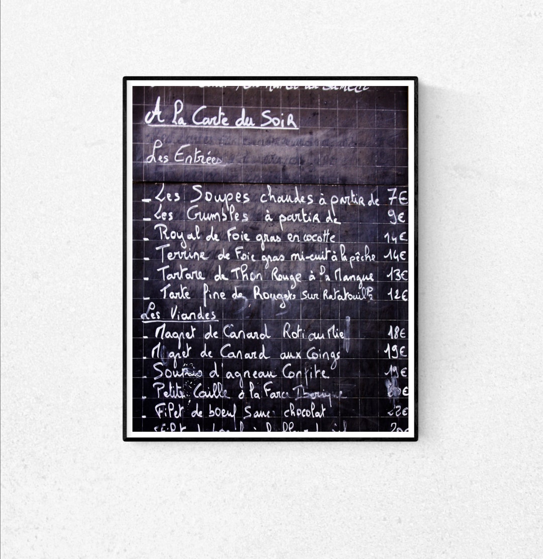 Paris Photography, Classic French Menu on a Chalkboard, Black and White ...