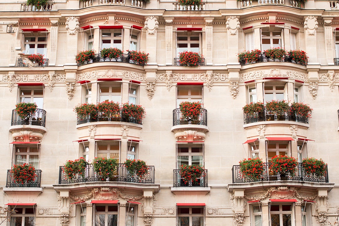 Paris Photography, Red Floral Balconies at Plaza Athénée, Parisian ...