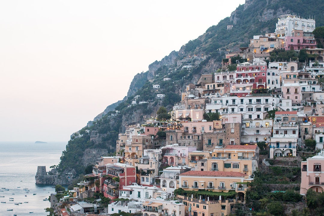 Italy Photography, Positano at Dusk, Amalfi Coast, Italy, Beach ...