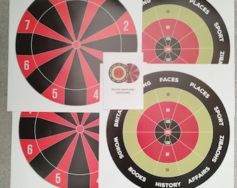 Retro Bullseye Darts Party Set – Printed Dartboard Templates & Quiz ...