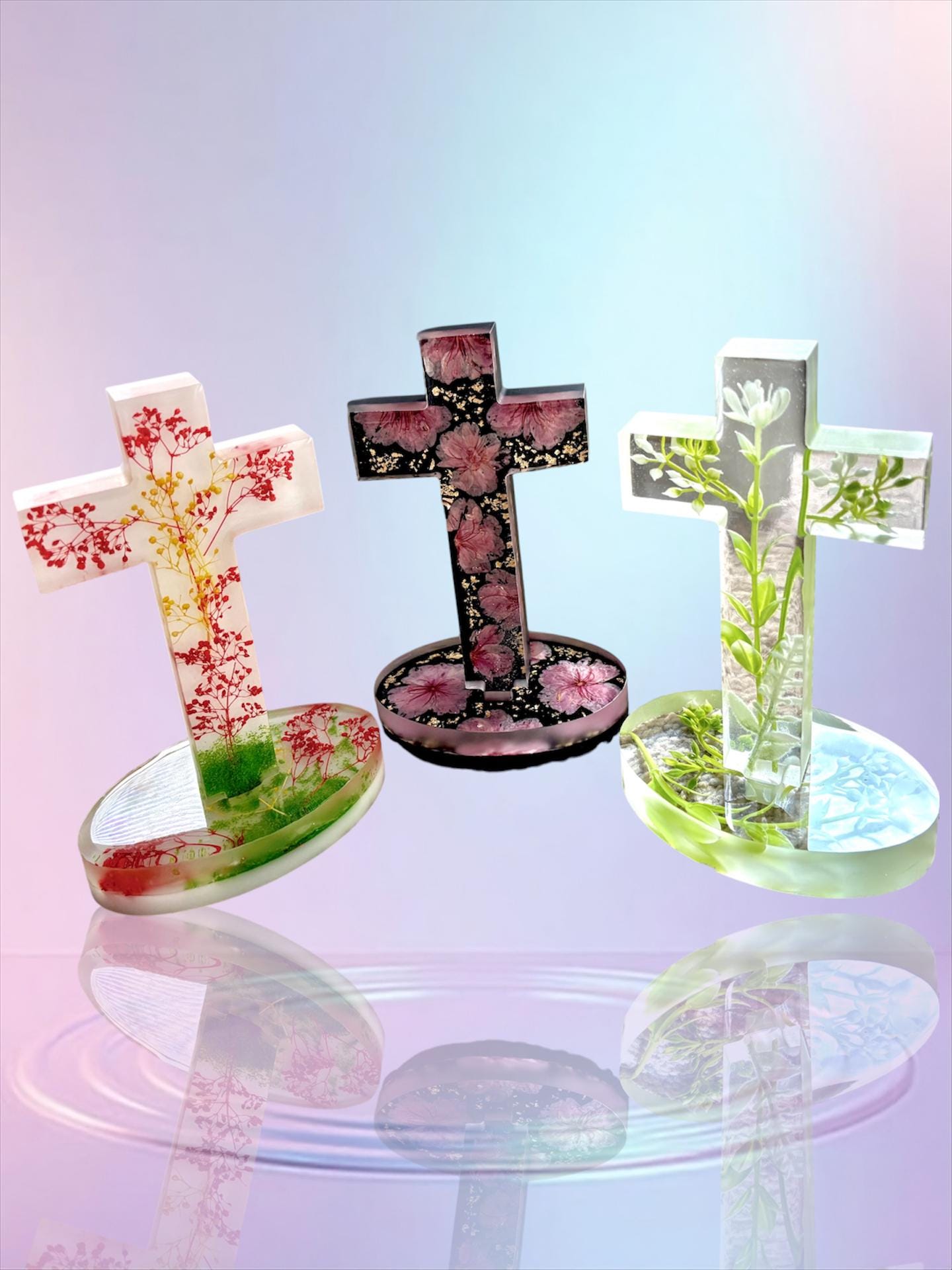Floral Cross With Stand. Floral Standing Resin Crucifix for Table Top ...