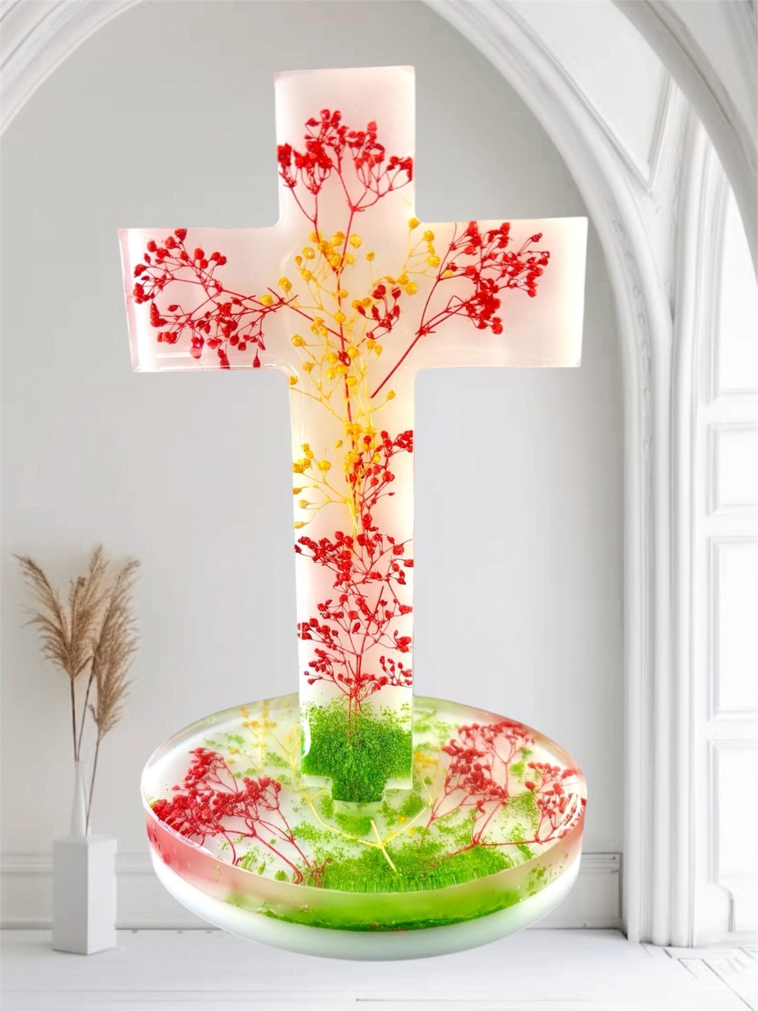 Floral Cross With Stand. Floral Standing Resin Crucifix for Table Top ...