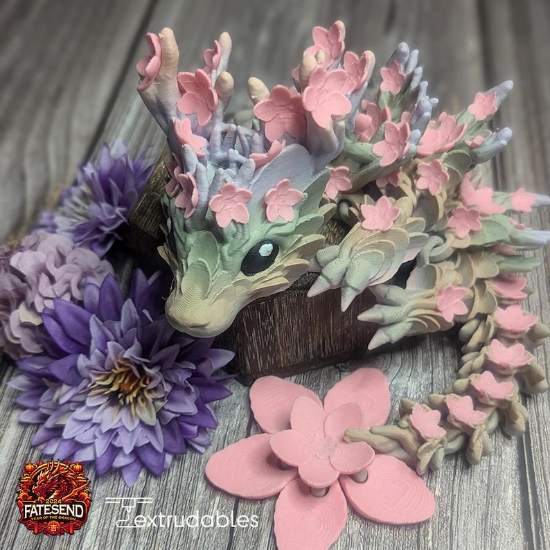 Baby Articulated Cherry Blossom Dragon | 3D Printed | A Whimsical ...