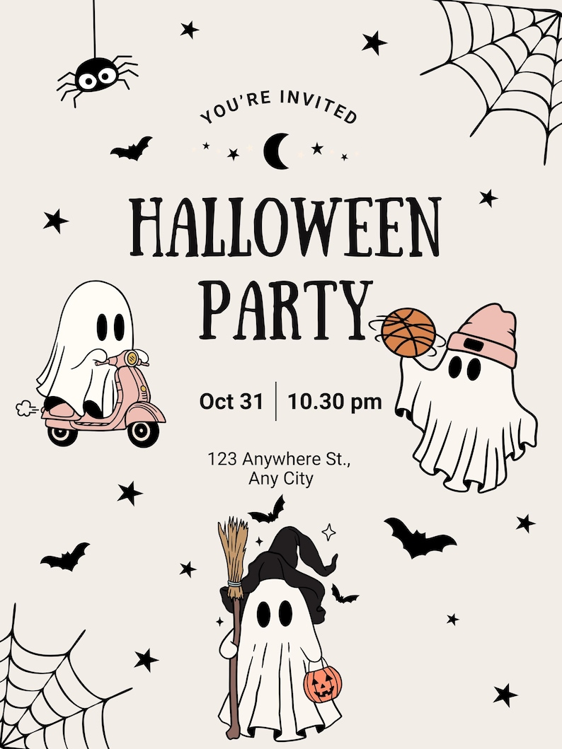 Editable Retro Ghost Halloween Party Invitation - Etsy