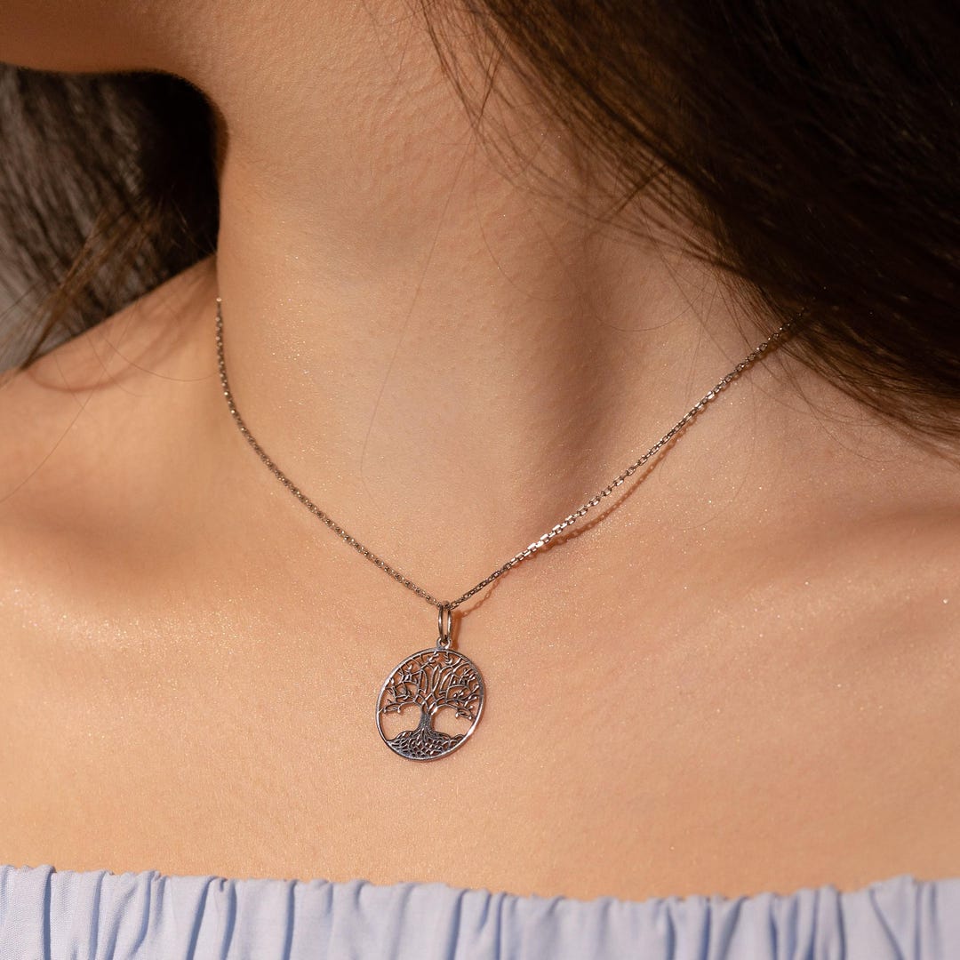 Adjustable Amulet Necklace: Tree of Life Pendant Made of 925 Rhodium ...
