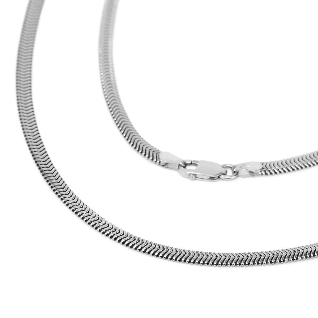 Snake Sterling Silver Flat Chain, Handmade Trendy Silver Necklace ...