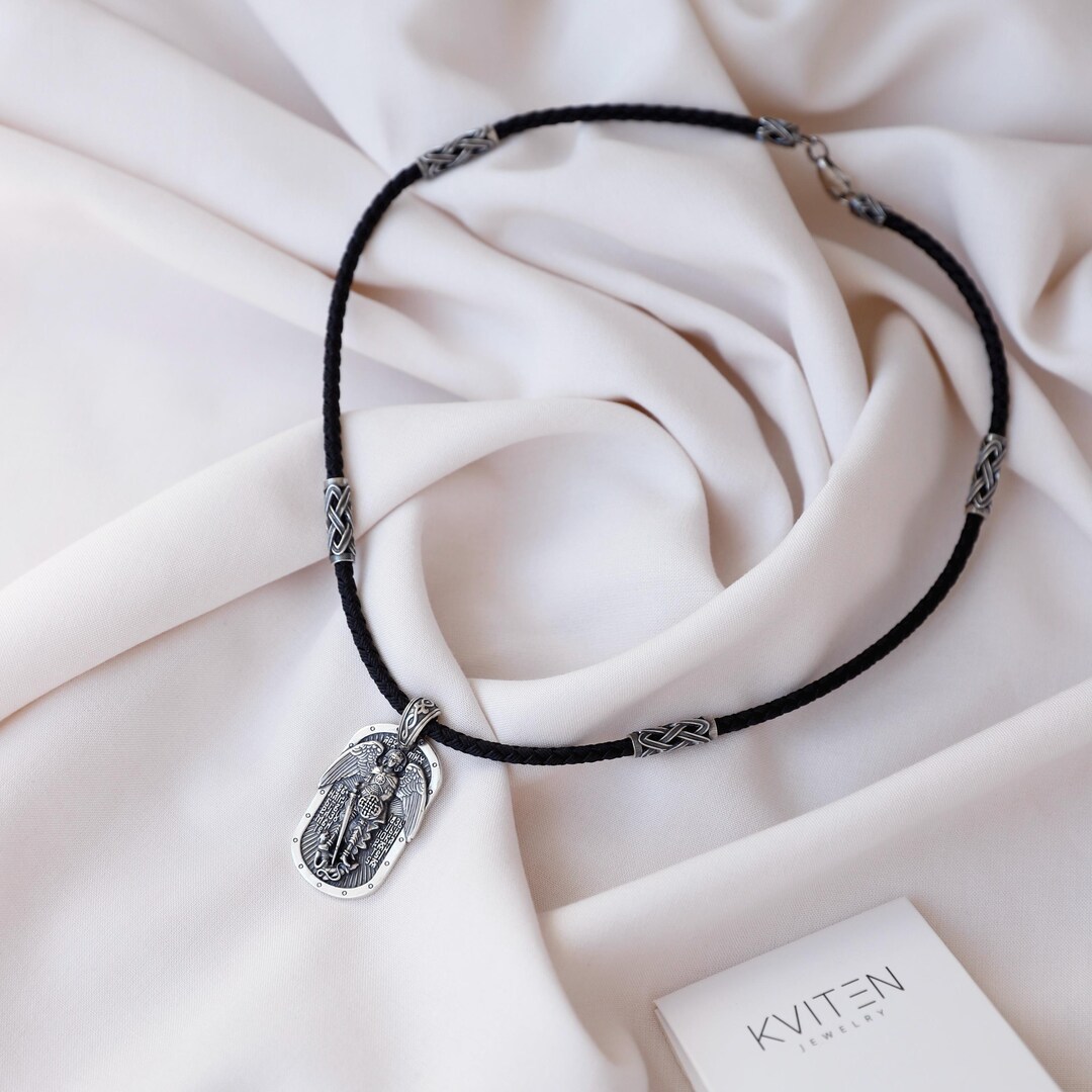 Black Cord Necklace With 925 Sterling Silver Inserts & Massive ...
