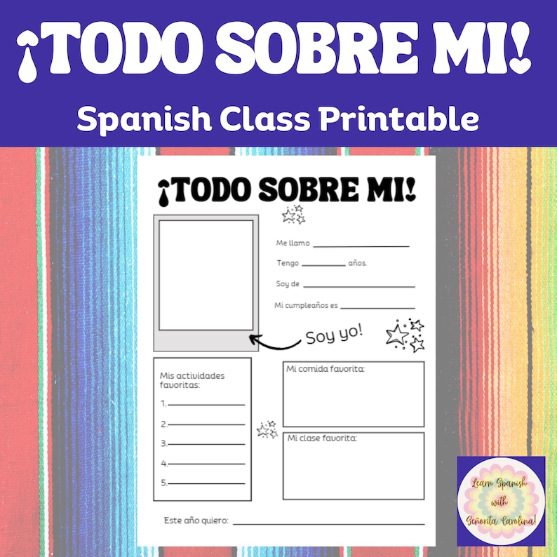 All About Me/todo Sobre Mi Printable Spanish Class Activity - Etsy